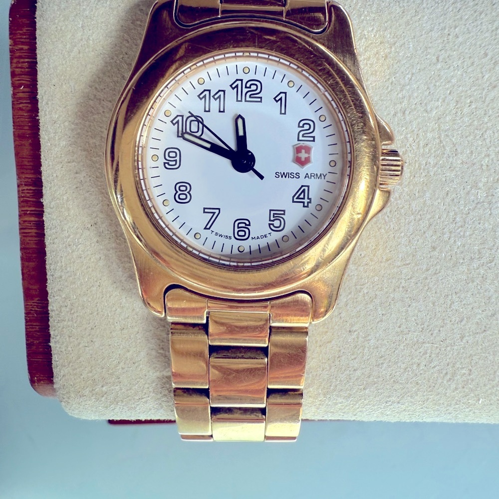 Rare Vintage Swiss Army Gold Tone Watch New Battery 1… - Gem